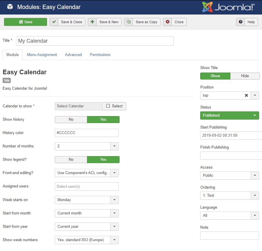 Display single calendar using module with Easy Calendar - JoomBoost