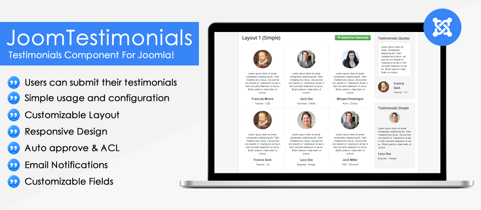 Introducing JoomTestimonials - Testimonials Component - JoomBoost
