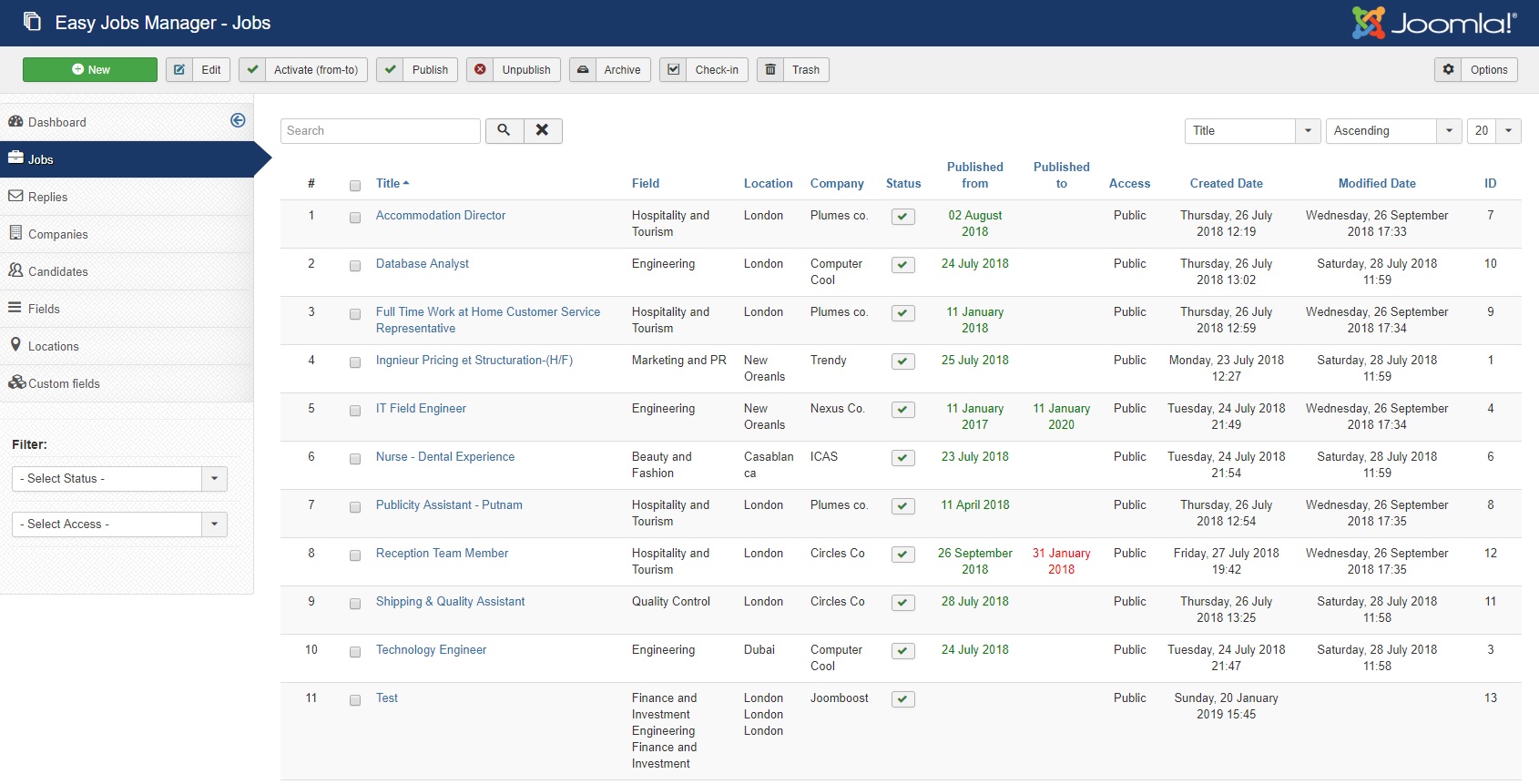 Manage from administration - JoomBoost