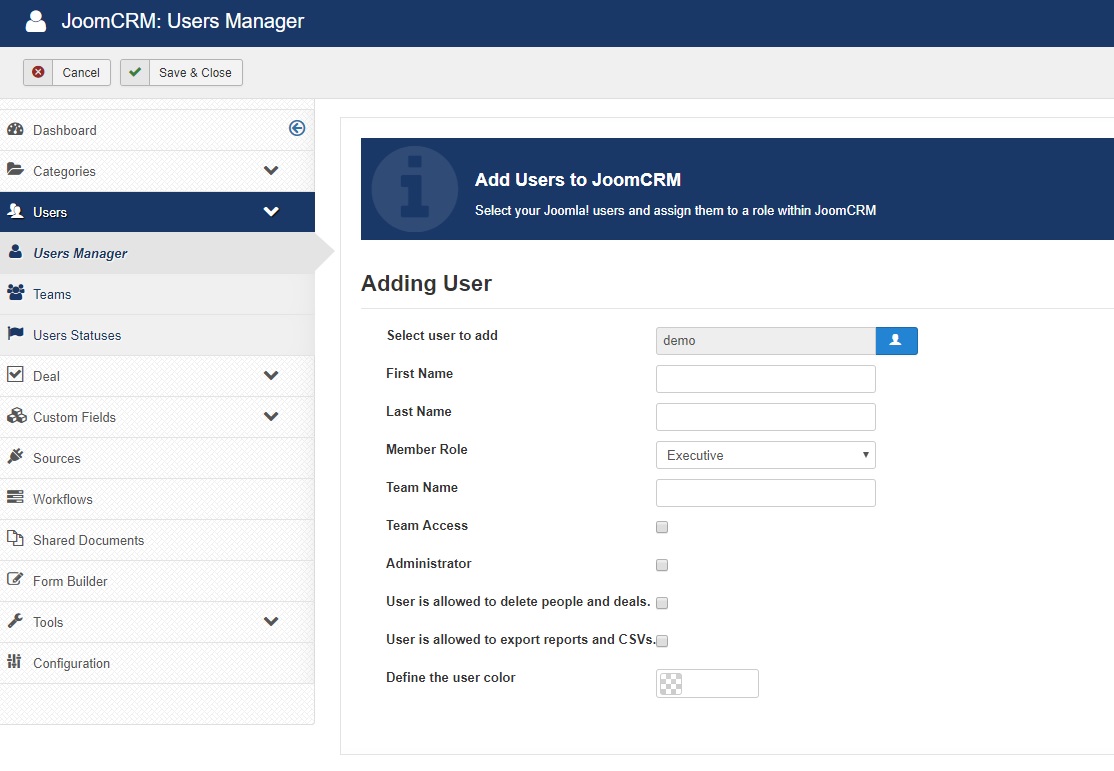 Adding Users to JoomCRM - JoomBoost